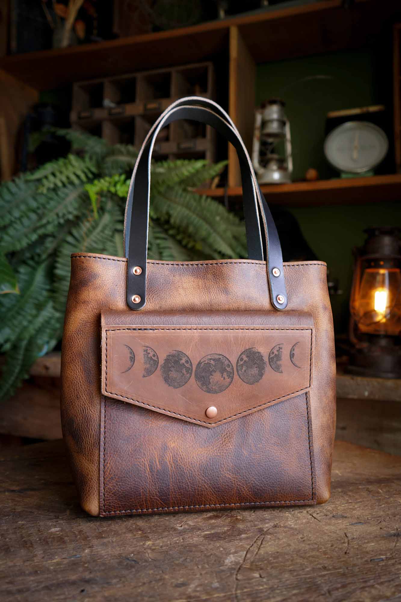 Moon Phase Pocket Tote - Handmade Leather Bag - Made in Canada ...