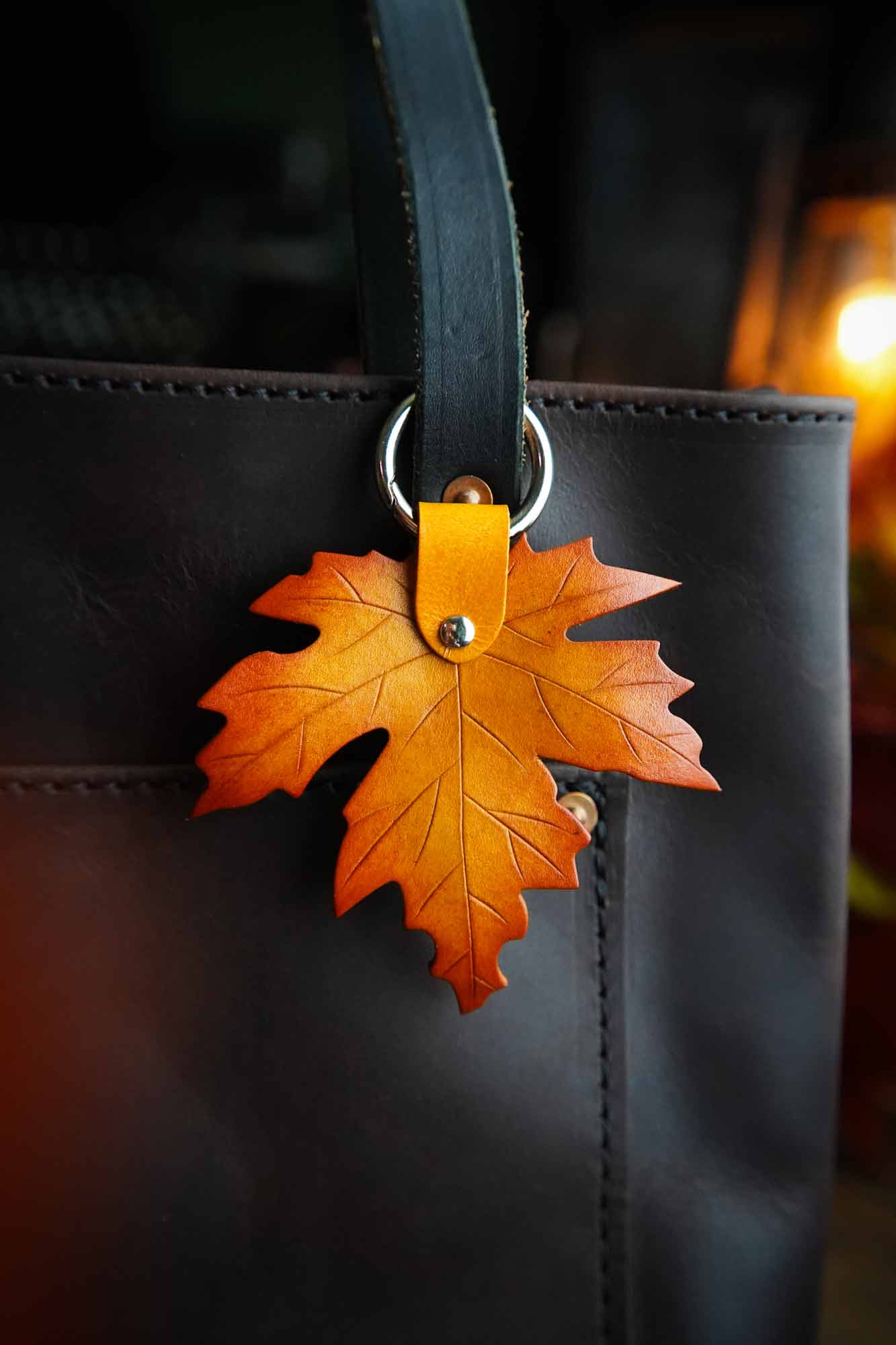 Sugar Maple Leaf Leather Bag Charm - Made In Canada - Hammerthreads