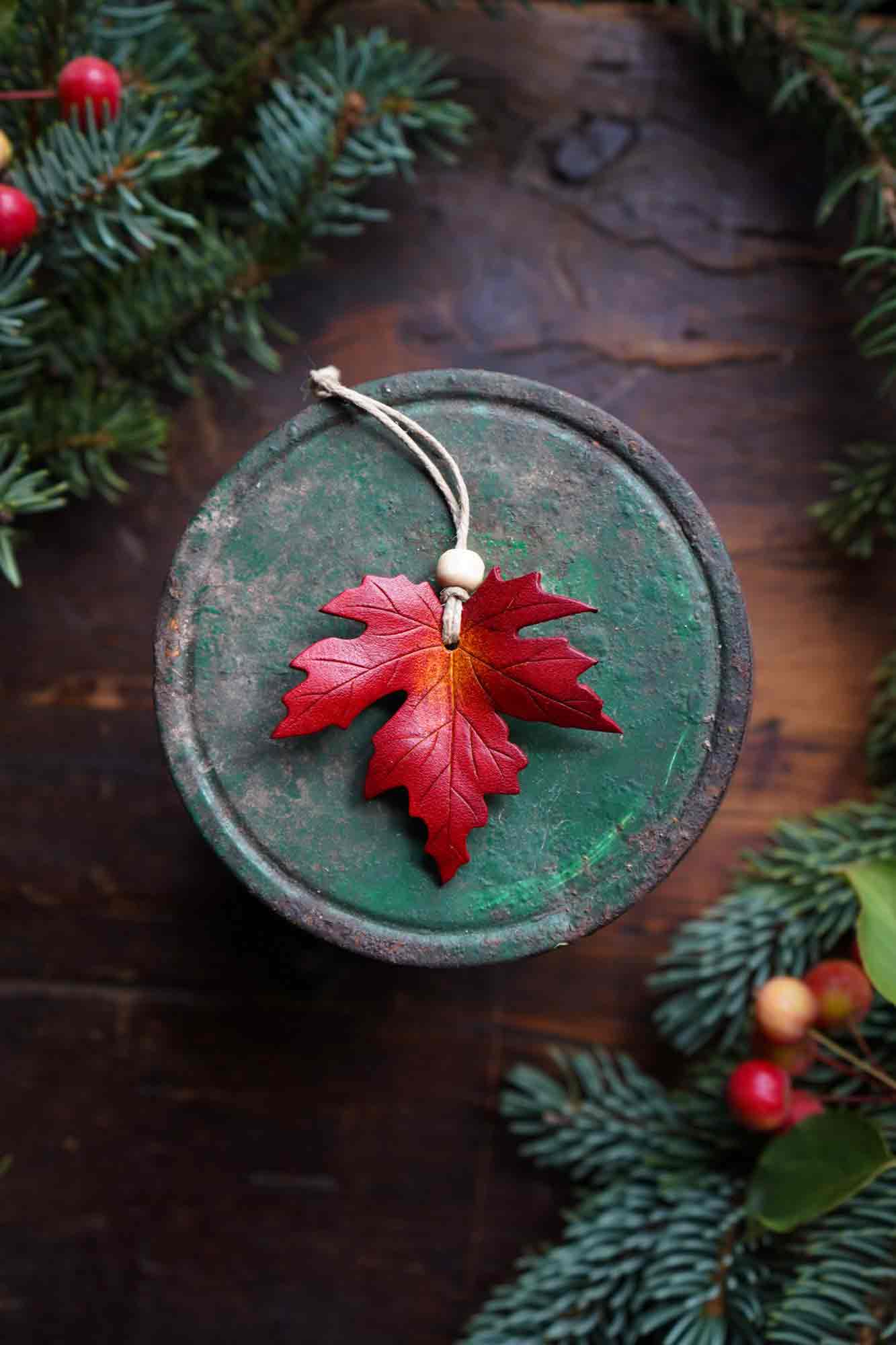 Maple Leaf Leather Ornament - Handmade In Canada - Hammerthreads