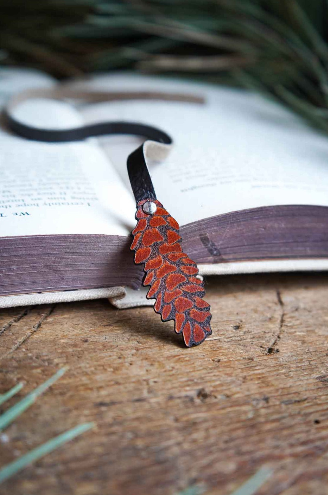 Pinecone Bookmark - Recycled Leather - Handmade In Canada - Hammerthreads