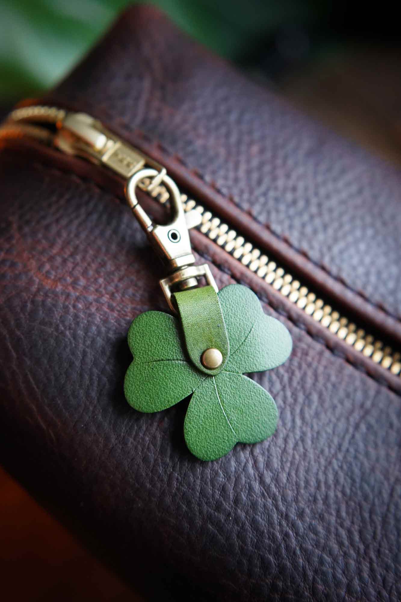 Shamrock Leaf Mini Leather Bag Charm - Made In Canada - Hammerthreads