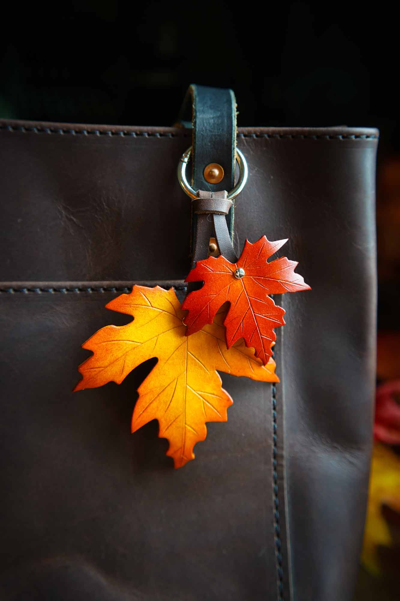 Sugar Maple Leaf Leather Bag Charm In Custom Colors - Made In Canada ...