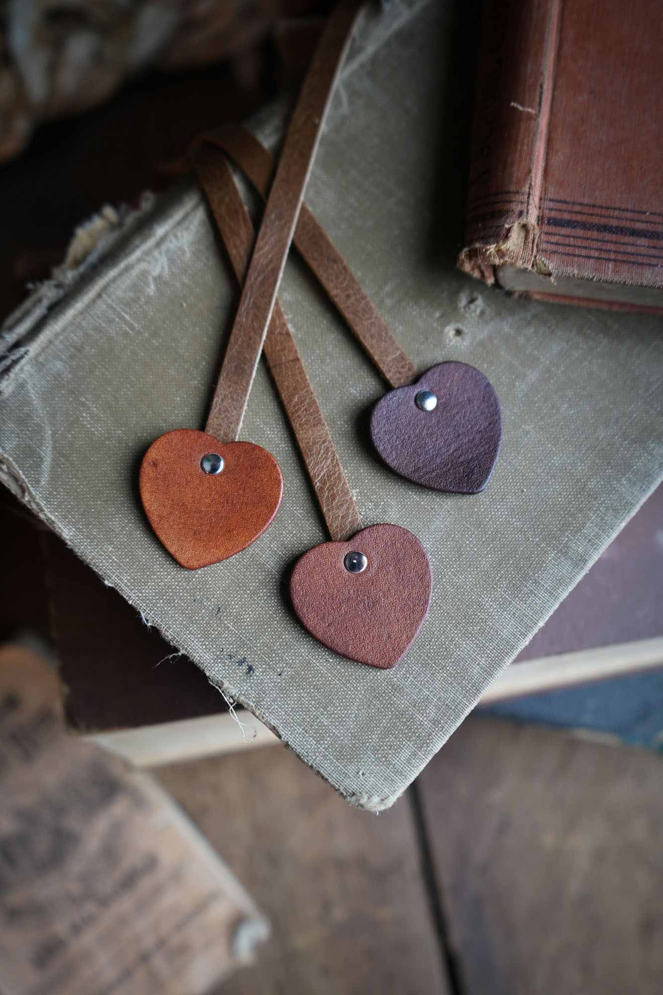 Heart Bookmark Browns - Recycled Leather Bookmarks - Hammerthreads